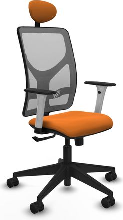 Piqueras y Crespo B&uuml;rostuhl XXL mit wei&szlig;en und schwarzen Armlehnen, h&ouml;henverstellbare Lendenwirbelst&uuml;tze und festes Kopfteil, ausgestattet mit 3 Positionen, Grau/Orange