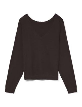 Vero Moda Way V-Neck Pullover Vmmarina Ls Noos Pull &agrave; col en V 2 Voies, G&acirc;teau au Chocolat, S Femme