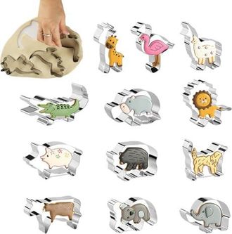 Generic Oldmoom Emporte-pi&egrave;ce pour, emporte-pi&egrave;ces en forme danimaux | Ensemble demporte-pi&egrave;ces en acier inoxydable, 12 pi&egrave;ces, coupe-sandwich,Moule &agrave; biscuit