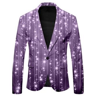 Generic Veste pour homme, aspect paillet&eacute;, impression 3D, ciel &eacute;toil&eacute;, rayures, blazer, carnaval, f&ecirc;te, veste slim fit un bouton, veste de costume pour carnav