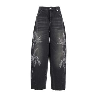 Blumarine Femme, Jeans, Noir, Taille: 36 FR Jean Baggy avec Broderie de Pierres et Clous