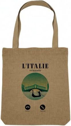 Fabulous Sac Shopping Tote Bag Aspect Lin - LItalie MAppelle Venise Tourisme Voyage - Sac de Courses Toile Epaisse 360g Beige Naturel Cabas Port&eacute; Epaule Solide