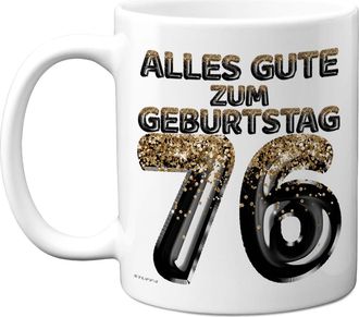 Stuff4 76. Geburtstagsgeschenke - Schwarz Gold Glitzerballons Tasse - Geburtstag Tasse f&uuml;r M&auml;nner und Frauen, 325 ml Premium-Keramiktasse, Sp&uuml;lmaschinenfest
