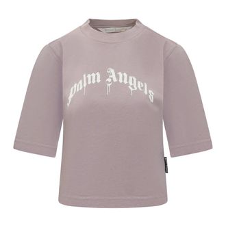 Palm Angels Curved Logo Boxy T-Shirt - - Tops - Damen - Lila - S