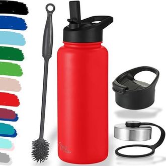 Milu Bouteille en acier inoxydable 500ml, 750ml, 1000ml (+3 couvercles) - Bouteille thermo avec paille, bouteille deau, pour boissons chaudes, froides et g