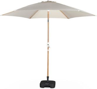 Sweeek Parasol droit rond sable &Oslash;293cm m&acirc;t central en aluminium imitation bois. orientable et manivelle douverture