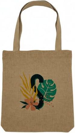 Fabulous Sac Shopping Tote Bag Aspect Lin - S Sarah Sandy Lettre Pr&eacute;nom Fleurs Tropicale Exotique - Sac de Courses Toile Epaisse 360g Beige Naturel Cabas Port&eacute;