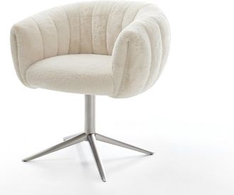 DELIFE Drehstuhl Jada-Flex Pl&uuml;sch Creme-Wei&szlig; Fu&szlig;kreuz Edelstahl 360&deg; drehbar Wippfunktion Taschenfederkern, Esszimmerst&uuml;hle