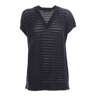 Fabiana Filippi Baumwoll-H&auml;kelpullover mit V-Ausschnitt - - Knitwear - Damen - Blau - S