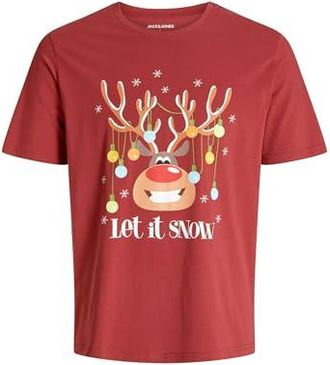 Jack & Jones Jjchristmas Tee SS Crew Neck Xmas, Rouge Brique, M