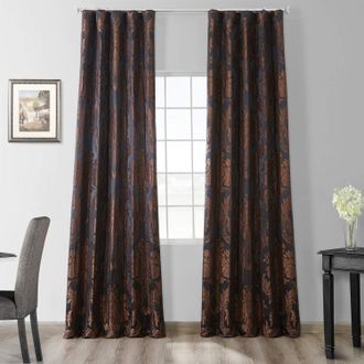 Half Price Drapes Designer Damastvorh&auml;nge f&uuml;r Raumdekoration, 244 cm lang, Kunstseide, Raumverdunkelungsvorh&auml;nge (1 Panel), 50 B x 96 L, Schwarz & Cognac