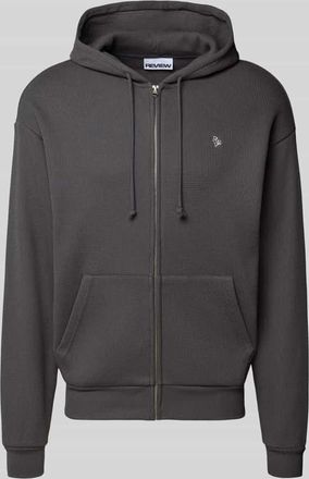 Review Regular Fit Sweatjacke aus Baumwoll-Mix mit Label-Stitching