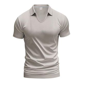 Generic T-shirt pour homme avec col en V, manches courtes, d&eacute;contract&eacute;, &eacute;l&eacute;gant, pour les vacances &agrave; la plage, l&eacute;t&eacute;, hippie, Gris clair., 3XL