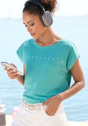 Venice Beach Kurzarmshirt mit Frontdruck, T-Shirt aus Baumwollmischung, Basic, casual