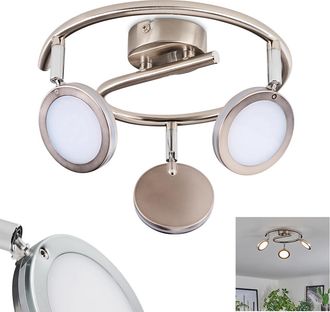 HOFSTEIN LED Deckenleuchte Sarnadinha, runde Deckenlampe aus Metall/Kunststoff in Nickel-matt/Wei&szlig;, Leuchte im modernen Design mit verstellbaren Schirmen, 3-fl