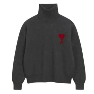 Ami Femme, Pulls, Gris, Taille: 40 FR Pull Col Entonnoir De Coeur
