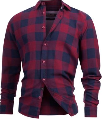 Indicode Herren INGilman Hemd kariert mit Kent-Kragen aus Baumwollmischung | Herrenhemd Männerhemd Tawny Port, XL