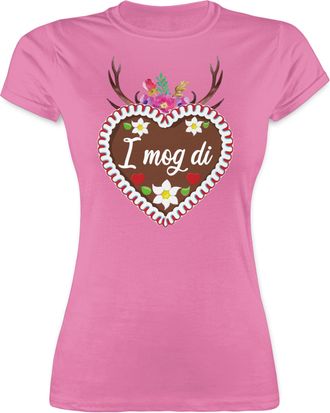 Shirtracer Shirt Damen - Kompatibel Oktoberfest - Lebkuchenherz I mog di mit Geweih und Blumen - XXL - Rosa - trachtenshirt Trachten t Shirts bayrische edelwei&szlig; 