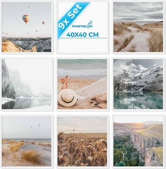 Photolini Bilderrahmen 40x40 Wei&szlig;, 9er Set Bilderrahmen quadratisch 40x40 Holz MDF mit bruchsicherem Acrylglas, Rahmen 40 x 40 zum Aufh&auml;ngen mit Zubeh&ouml;r - Pictu