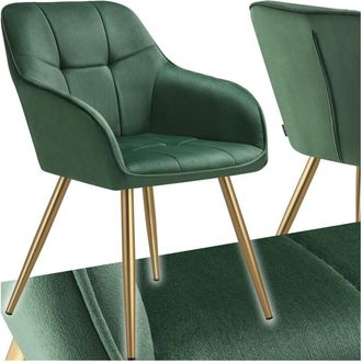 TecTake Tectake - Chaise marilyn aspect velours capitonn&eacute; de salle &agrave; manger avec vert/dor&eacute;