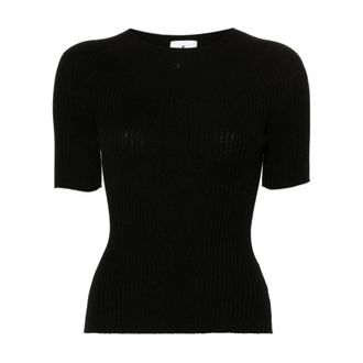Courr&egrave;ges Schwarzes geripptes Strick-T-Shirt - - Tops - Damen - Schwarzk - XS