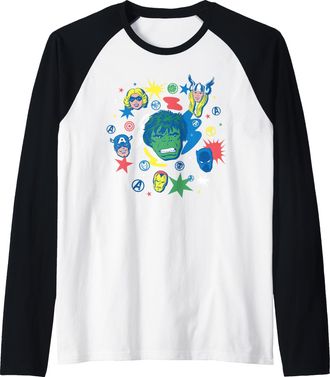 MARVEL Super Heroes Avengers Hulk Big Face Retro Raglan
