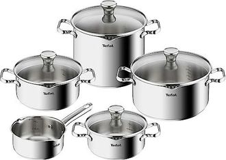 T-fal Duetto Topfset Induktion 9-teilig, robuster und hochwertiger Edelstahl, Induktions T&ouml;pfe Set mit Siebdeckel, backofengeeignet bis zu 260&deg;C (ohne Decke