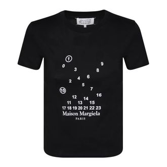 Maison Margiela Femme, Tops, Noir, Taille: 36 FR Logo Cotton Jersey T-shirt