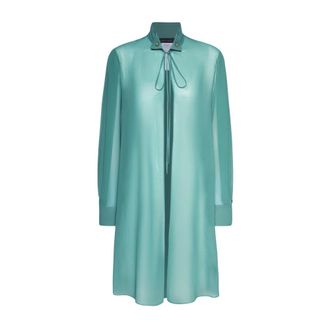 Elena Miro Langes Georgette-Hemdkleid mit Kragen und Bindeb&auml;ndern - - Dresses - Damen - Gr&uuml;n - XL