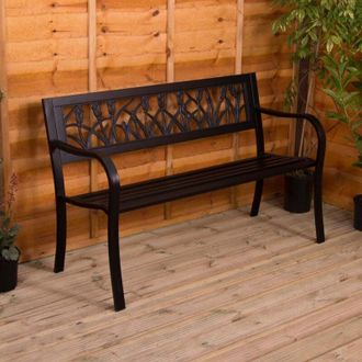 Home Discount Banc de Jardin en Acier 3 Places H 77 x L 125 x P 53 cm, Nior, Tulipe
