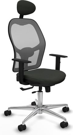 Piqueras y Crespo Schwarzer B&uuml;rostuhl mit 1D-Armen, h&ouml;henverstellbarer Lendenwirbelst&uuml;tze und festem Kopfteil, ausgestattet mit Syncro/Traslack und injiziertem Schaumst