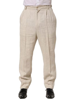 Dolce & Gabbana Mens Linen Trousers Beige