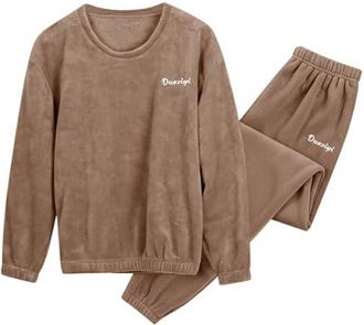 Generic Ensemble de pyjama pour femme &agrave; manches longues en polaire - Ensemble de pyjama pour femme &agrave; manches longues pour lhiver - Pyjamas dhiver confortables