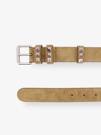 Valentino Garavani Mens Flaneuse Suede Belt With Iconic Studs Beige Pelle