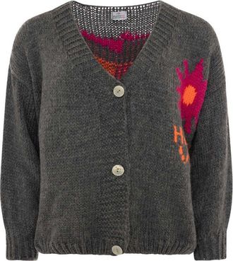 Zwillingsherz Cardigan Happy Vibes Knopfleiste, gro&szlig;es Motiv mit Blume und Schrift hinten, One Size