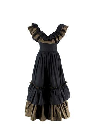 Alexander McQueen Black And Khaki Ruffled Midi Dress Size XXS