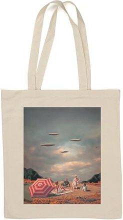 Generic UFO Alien Invasion Rétro Style Vintage Affiche Naturel Coton Tote Bag Blanc