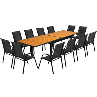 IDMarket Idmarket - Salon de jardin poly extensible table 135/270 cm et 12 chaises bois et noir