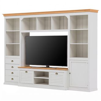 Ridgevalley home24 TV-Wand Soller&ouml;n I Massivholz Pinie, lackiert R&uuml;ck-, Seitenw&auml;nde & Einlegeb&ouml;den: MDF Mitteldichte Holzfaserplatte, lackiert Wei&szlig;/Pinie