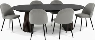 ebuy24 Tokyo Essgruppe Esstisch (Schwarz Esstisch + Grauem Velours)