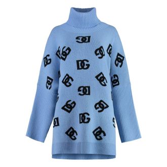 Dolce & Gabbana Femme, Pulls, Bleu, Taille: 36 FR Poncho en laine luxueux avec col roul&eacute;