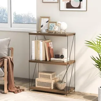 Giantex &Eacute;tag&egrave;re de rangement industrielle &agrave; 3 niveaux avec cadre en m&eacute;tal et dispositif anti-basculement, &eacute;tag&egrave;re dexposition polyvalente pour chambre &agrave; couch