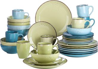 VANCASSO NAVIA Keramikgeschirr-Set, 32-teiliges Steinzeug-Set f&uuml;r 8 Personen, gesprenkelt, mit Speisetellern, Salattellern, Sch&uuml;sseln, Tassen, mehrfarbig