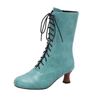 Generic Bottes &agrave; lacets pour femme - Bout rond - &Eacute;l&eacute;gantes - Style r&eacute;tro - Couleur unie - Similicuir - Confortables - Pour le bureau et les f&ecirc;tes, Vert, 38.5 