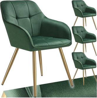 TecTake TecTake Chaises de salle &agrave; manger effet velours matelass&eacute;, &eacute;l&eacute;gantes, rembourr&eacute;es en mousse haute densit&eacute;, pieds en acier, montage facile - vert fonc&eacute;