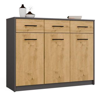 Topeshop SIMPLO - Buffet 109 cm 3 portes & 3 tiroirs - Anthracite ch&ecirc;ne artisan