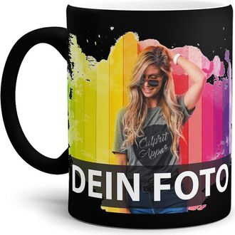 Tassendruck Tasse selbst individuell gestalten/Personalisierbar mit eigenem Foto Bedrucken/Fototasse/Motivtasse/Werbetasse/Firmentasse mit Logo/Außen Schwarz Matt