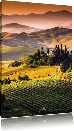Pixxprint Wunderschöne Toskana Landschaft als, Größe: 100x70cm, Leinwandbild, fertig gespannt, Wandbild, Dekoration, Kunstdruck, kein Poster