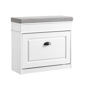 SoBuy Schuhbank mit Sitzkissen Stauraum Schuhschrank Schuhregal schmal platzsparende Sitzbank mit Stauraum für Flur, Wohnzimmer, Schlafzimmer, Weiß Vintage 