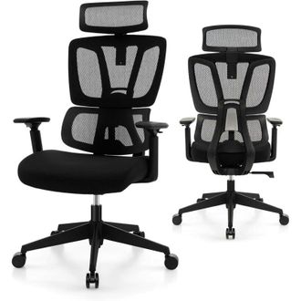 Costway Costway - Ergonomischer Bürostuhl, Schreibtischstuhl mit Lordosenstütze, Verstellbarer Kopfstütze und Armlehne, hoher Rückenlehne, Computerstuhl mit